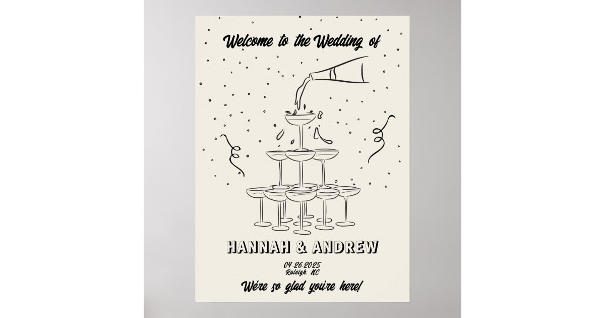 Hannah's Welcome Wedding Champange tower Poster | Zazzle