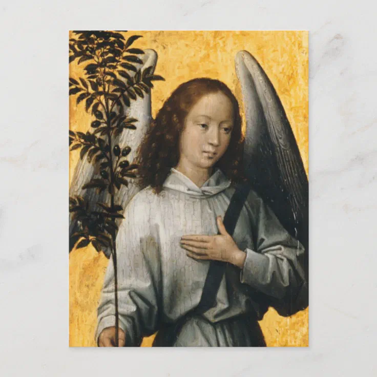 Hans Memling- Angel Holding an Olive Branch Postcard | Zazzle