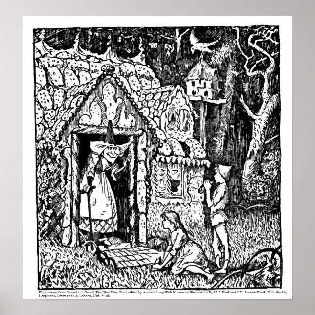 Hansel and Gretel, The Blue Fairy Book Poster | Zazzle