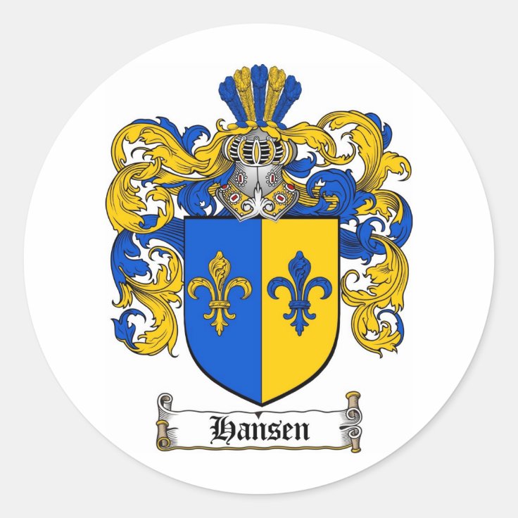 HANSEN FAMILY CREST - HANSEN COAT OF ARMS CLASSIC ROUND STICKER | Zazzle