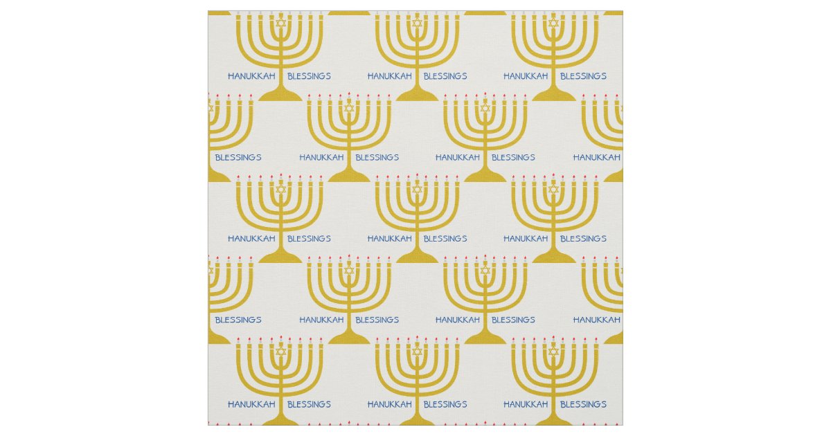 HANUKKAH BLESSINGS | Menorah Customizable Text Fabric | Zazzle