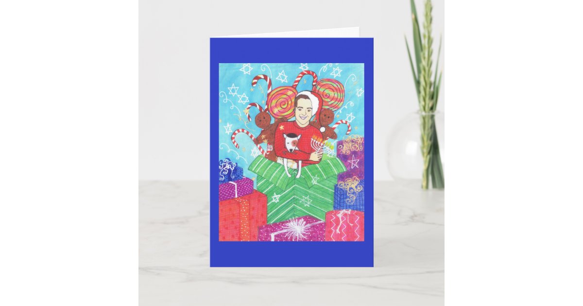 Hanukkah Christmas Holiday Greeting Card with Dog | Zazzle