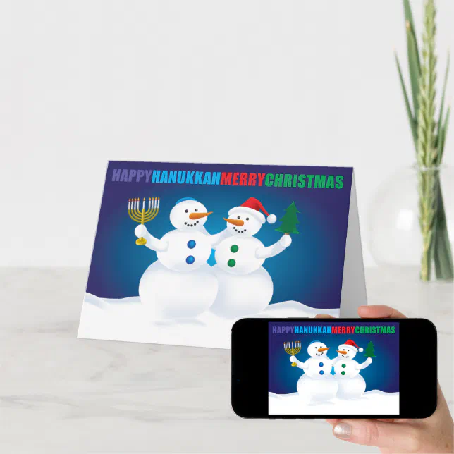 Hanukkah Christmas Snowmen Card | Zazzle