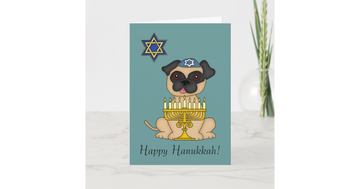 Hanukkah-Cute Jewish Pug Dog Holiday Card | Zazzle