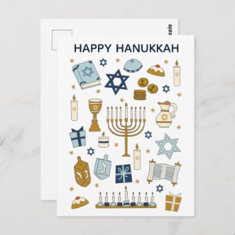 Hanukkah Doodles cute illustrated Postcard | Zazzle