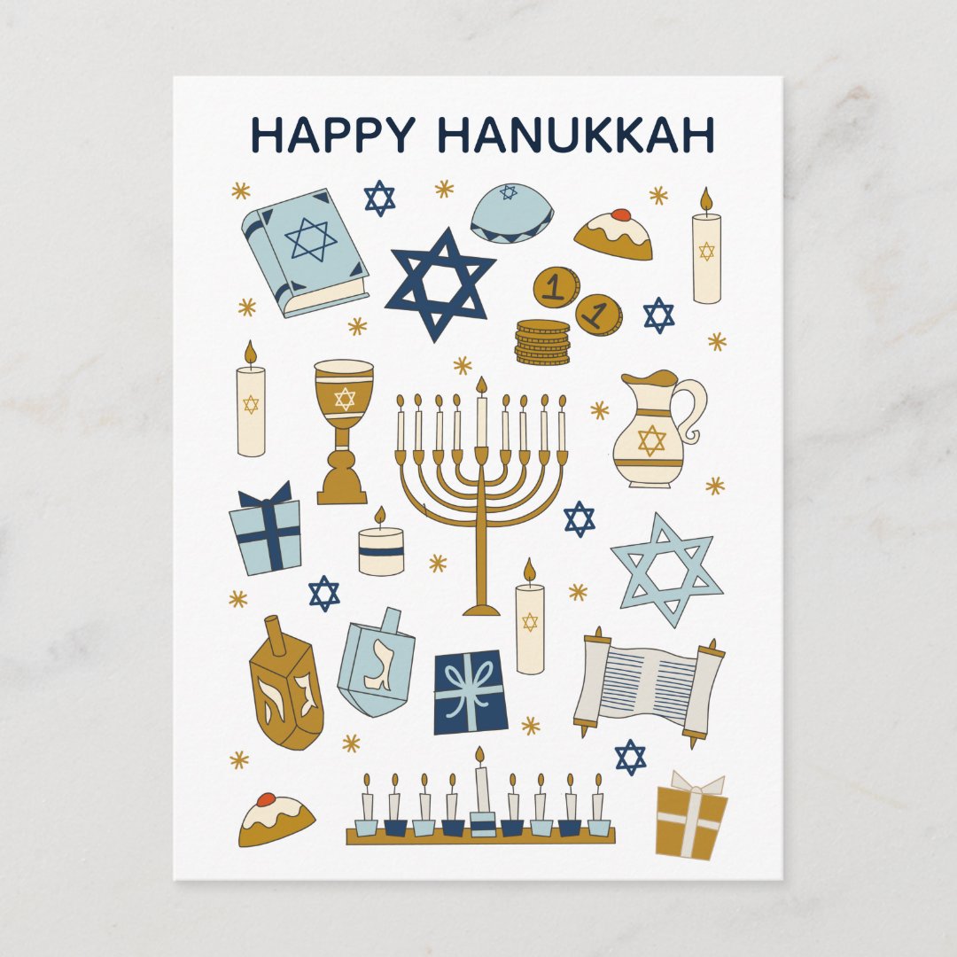 Hanukkah Doodles cute illustrated Postcard | Zazzle