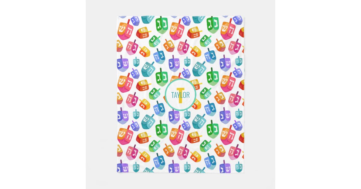 Hanukkah Dreidels Rainbow Watercolor Holiday Fleece Blanket | Zazzle