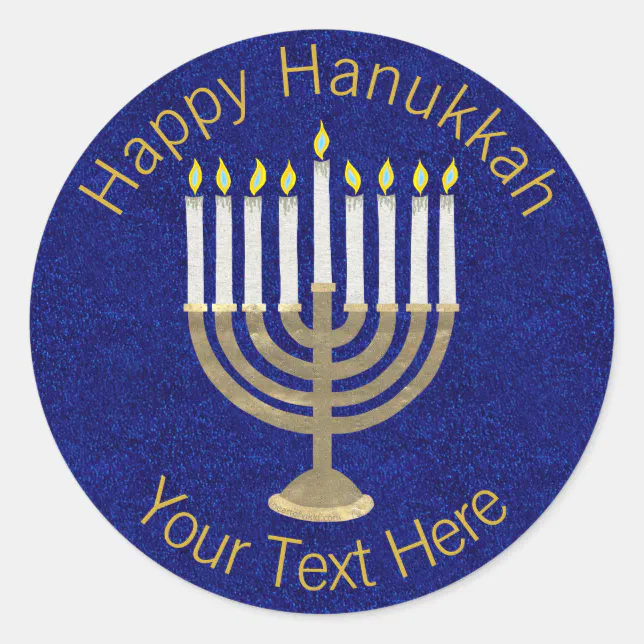 Hanukkah Gold Menorah On Rich Blue Background Classic Round Sticker ...