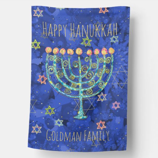 Hanukkah Gold Star of David Menorah Name House Flag | Zazzle