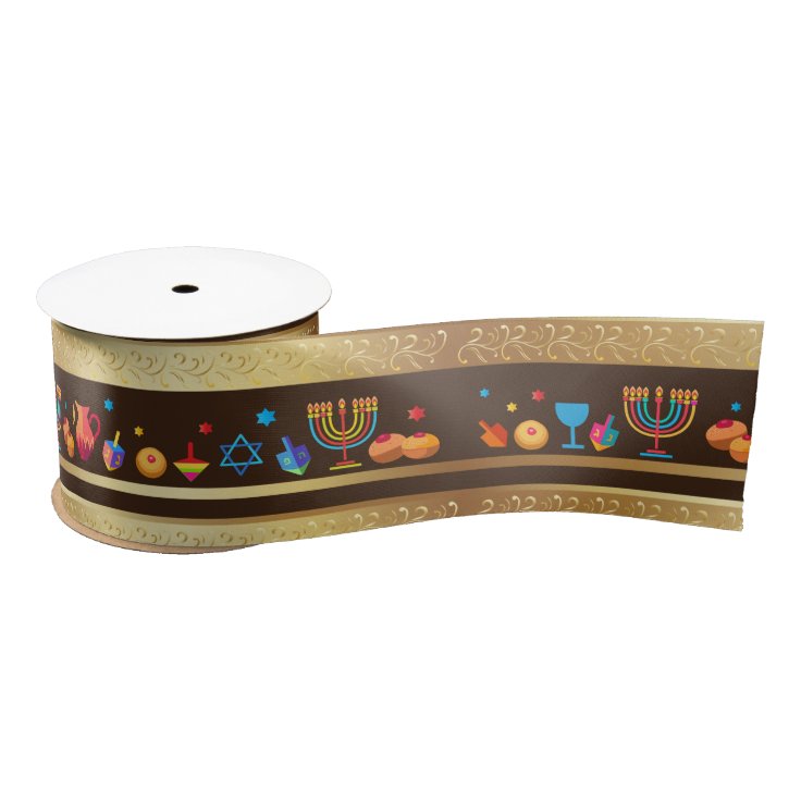 Hanukkah Jewish Holiday Hanukkiah Decoration Satin Ribbon | Zazzle