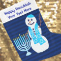 Hanukkah Jewish Snowman Blue Menorah For Kids Large Christmas Stocking ...