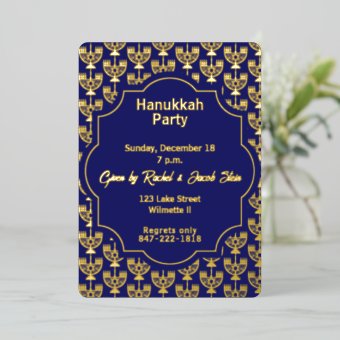 Hanukkah menorah dinner party Foil Invitation | Zazzle
