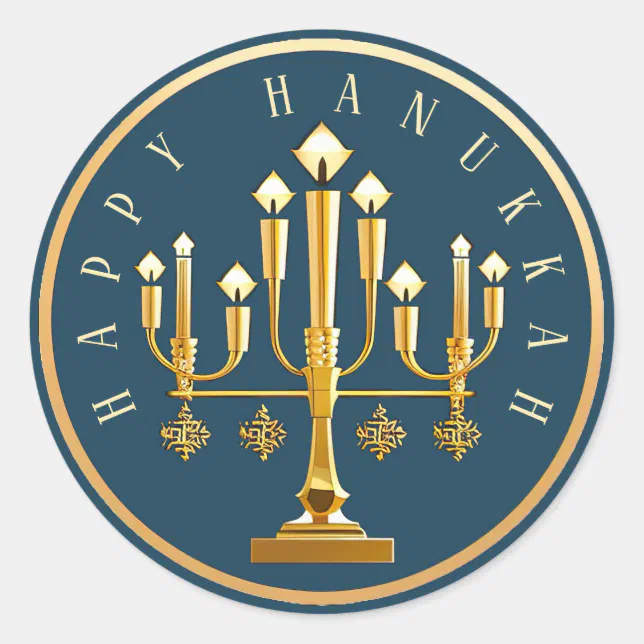 Hanukkah Menorah Modern Gold Classic Round Sticker | Zazzle