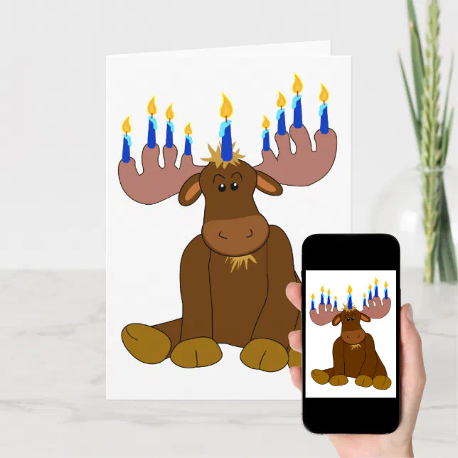 Hanukkah Menorah Moose Card | Zazzle
