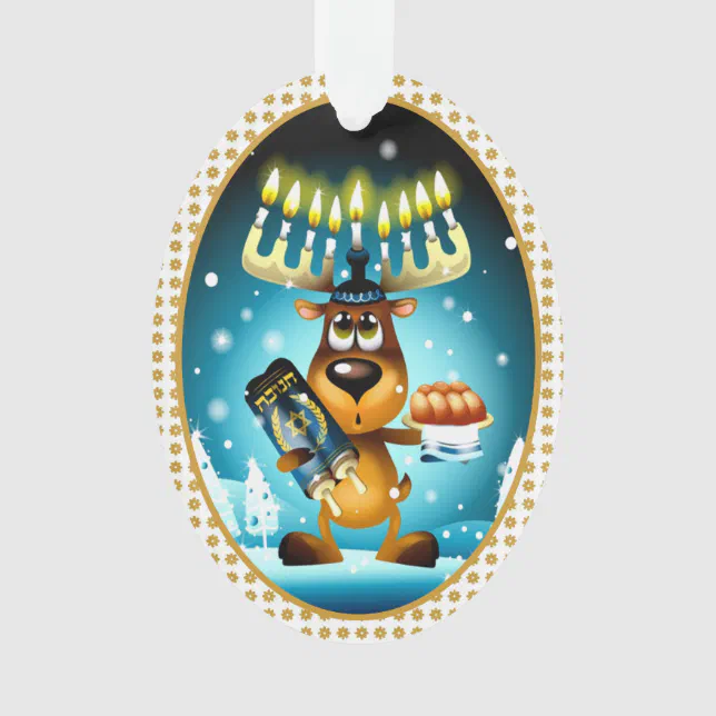 Hanukkah Reindeer Celebrates Chrismukkah Ornament | Zazzle