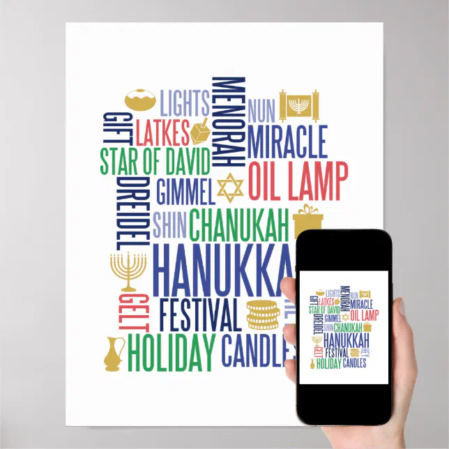 Hanukkah Words Holiday Poster Sign | Zazzle