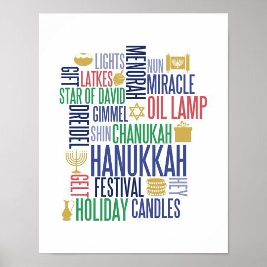 Hanukkah Words Holiday Poster Sign | Zazzle.com