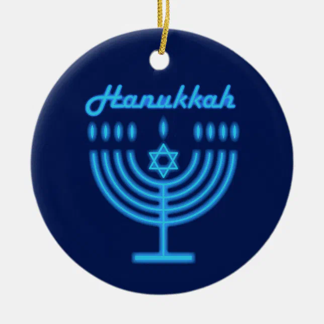 Hanukkiah Happy Hanukkah Jewish Holiday Menorah Ceramic Ornament | Zazzle