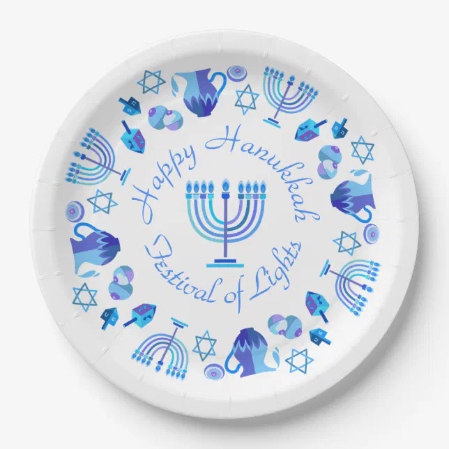 Hanukkiah Happy Hanukkah Jewish Holiday Menorah Paper Plates | Zazzle