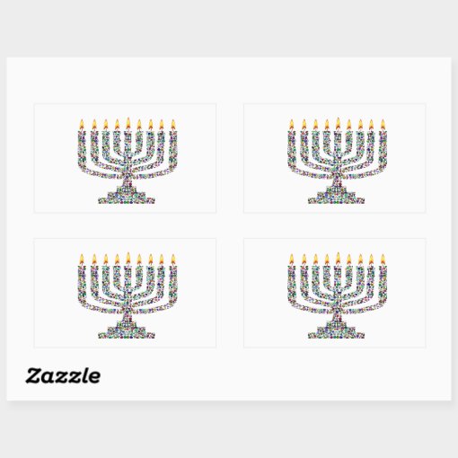 Hanukkiah made with Gemstones Rectangular Sticker | Zazzle