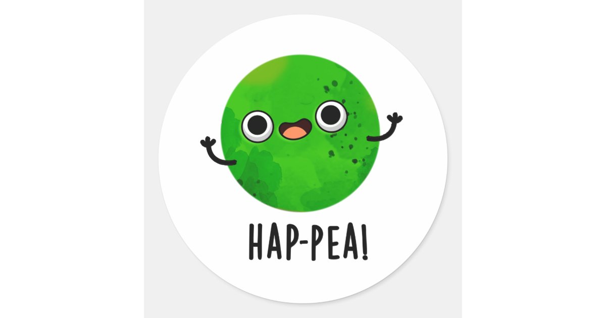 Hap-pea Funny Happy Pea Pun Classic Round Sticker | Zazzle
