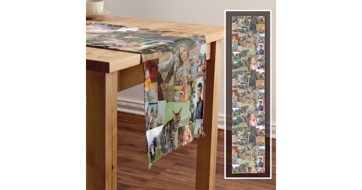 Haphazardly Overlapping Photos Collage Template Short Table Runner | Zazzle