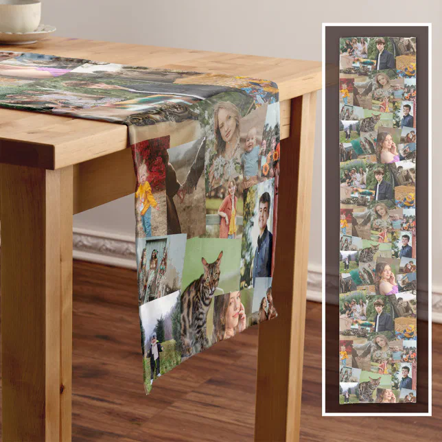 Haphazardly Overlapping Photos Collage Template Short Table Runner | Zazzle