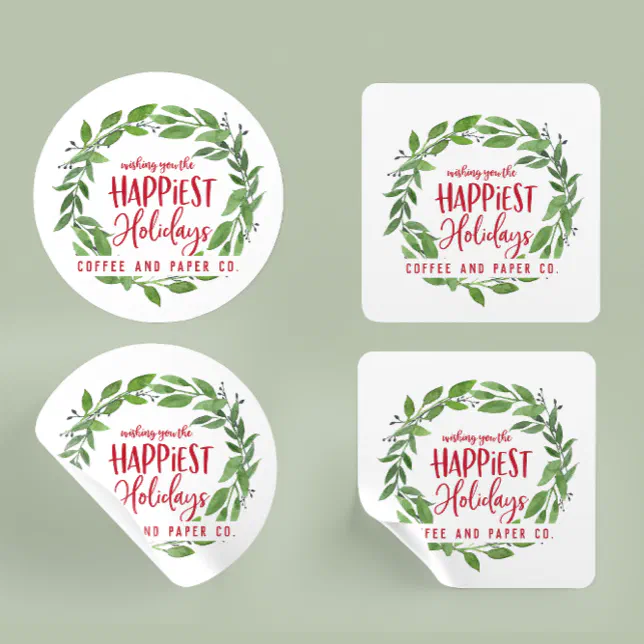Happiest holidays corporate business christmas classic round sticker ...