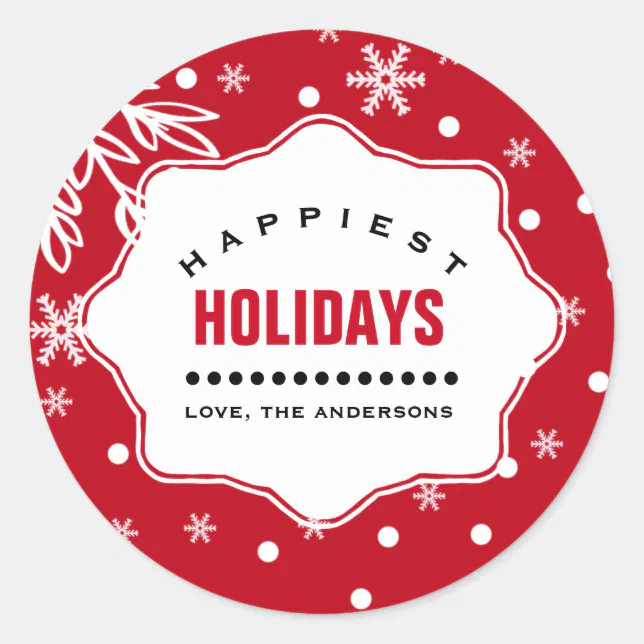 Happiest Holidays. Custom Christmas Classic Round Sticker | Zazzle