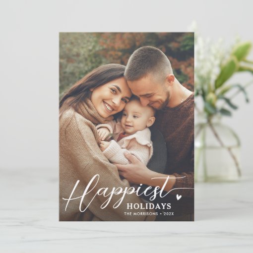 Happiest Holidays Script Modern Stylish 2 Photo Holiday Card | Zazzle
