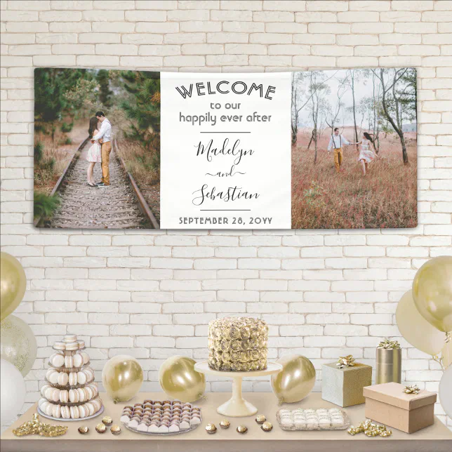 Happily Ever After 2 Photo Simple Wedding Welcome Banner | Zazzle