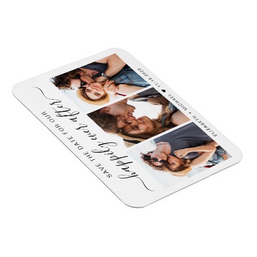 Happily Ever After 3 Photo Save The Date Magnet | Zazzle