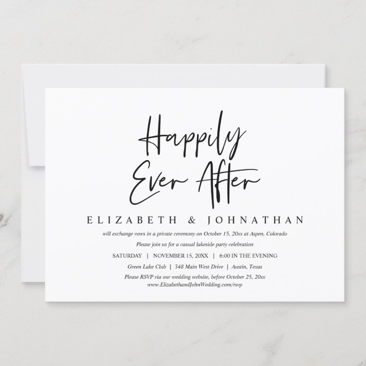 Happily Ever After, Casual Wedding Elopement Party Invitation | Zazzle