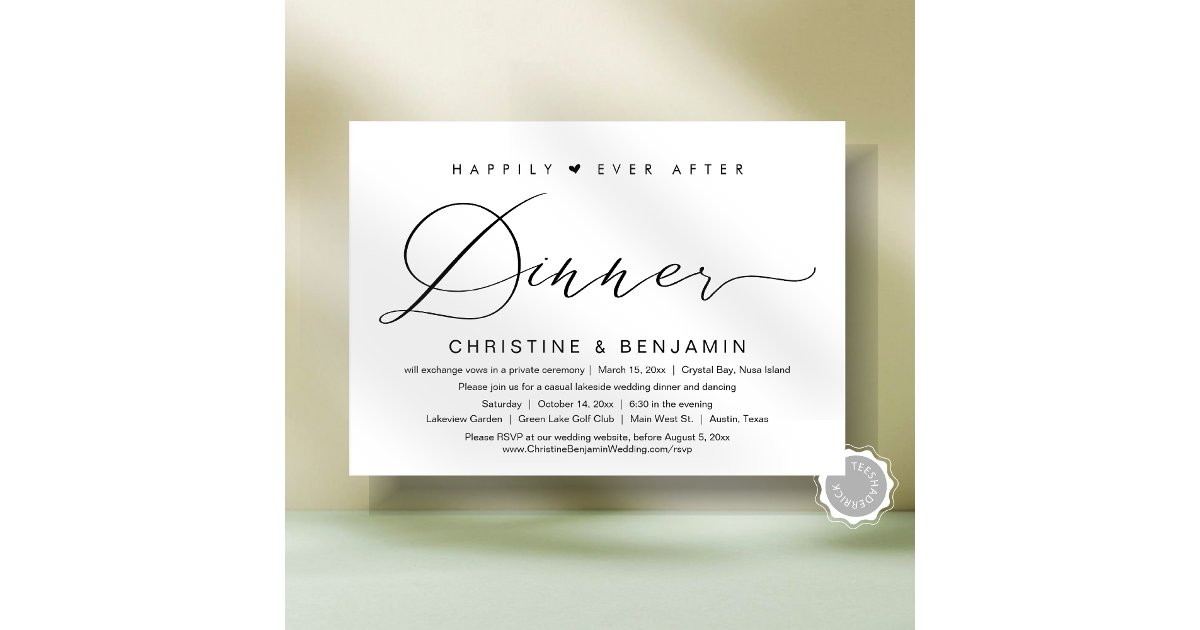 Happily Ever After Dinner Elopement, Modern Script Invitation | Zazzle