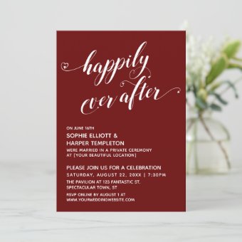 Happily Ever After Hearts Script Burgudy Reception Invitation | Zazzle