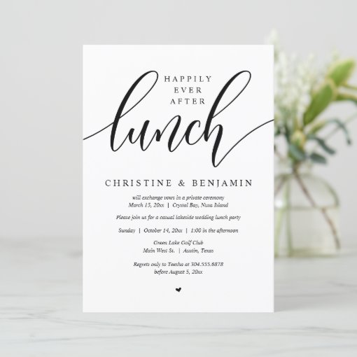Happily Ever After Lunch, Elopement, Modern Script Invitation | Zazzle