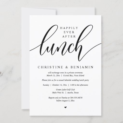 Happily Ever After Lunch, Elopement, Modern Script Invitation | Zazzle