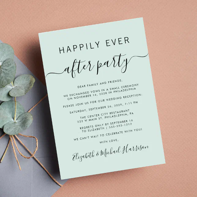 Happily Ever After Mint Wedding Reception Invitation | Zazzle