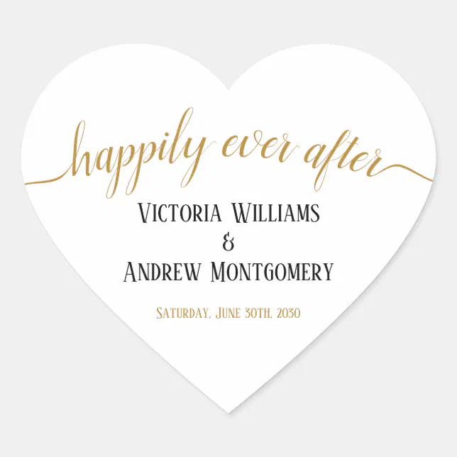 Happily Ever After Modern Gold Script Wedding Heart Sticker | Zazzle