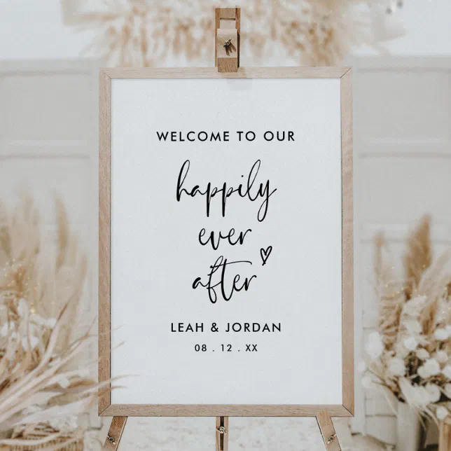 Happily Ever After Modern Wedding Welcome Sign | Zazzle