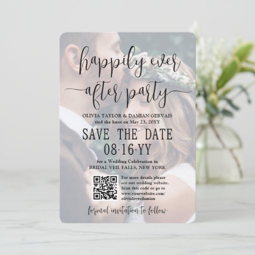 Happily Ever After Party 2 Photos Wedding QR Code Save The Date | Zazzle