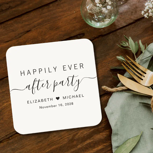 Happily Ever After Party Cream Wedding Reception Square Paper Coaster ...