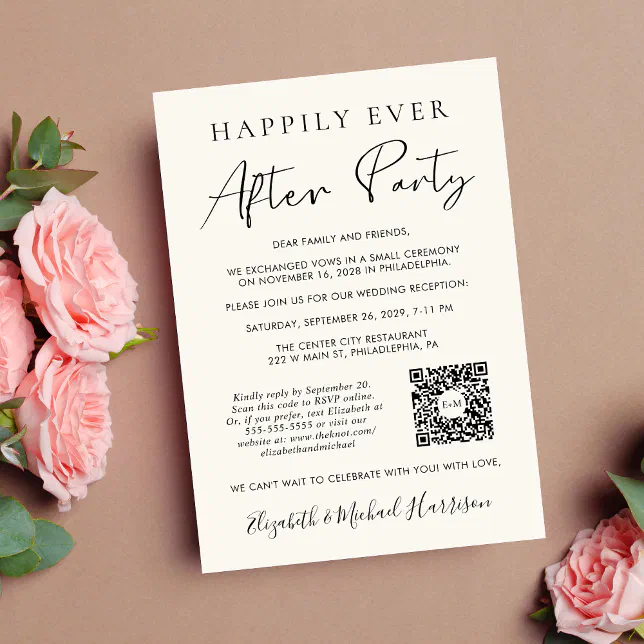 Happily Ever After Party Photo QR Code Cream Announcement | Zazzle