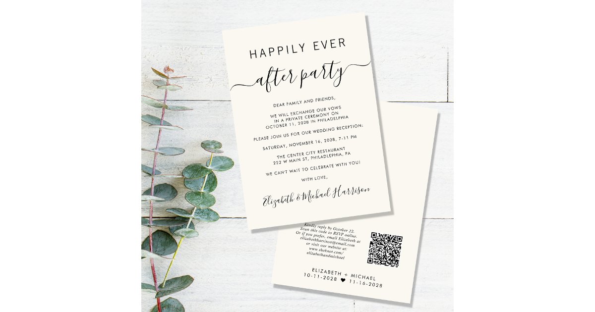 Happily Ever After QR Code Cream Wedding Reception Invitation | Zazzle