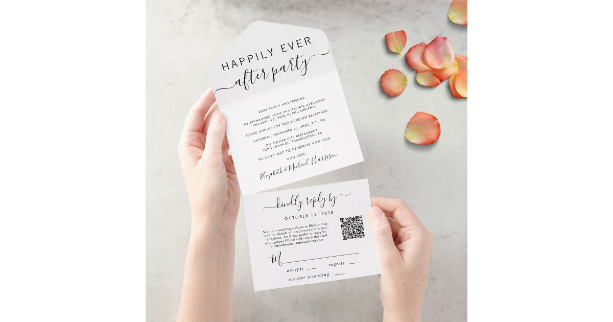 Happily Ever After QR Code Wedding Reception All In One Invitation | Zazzle