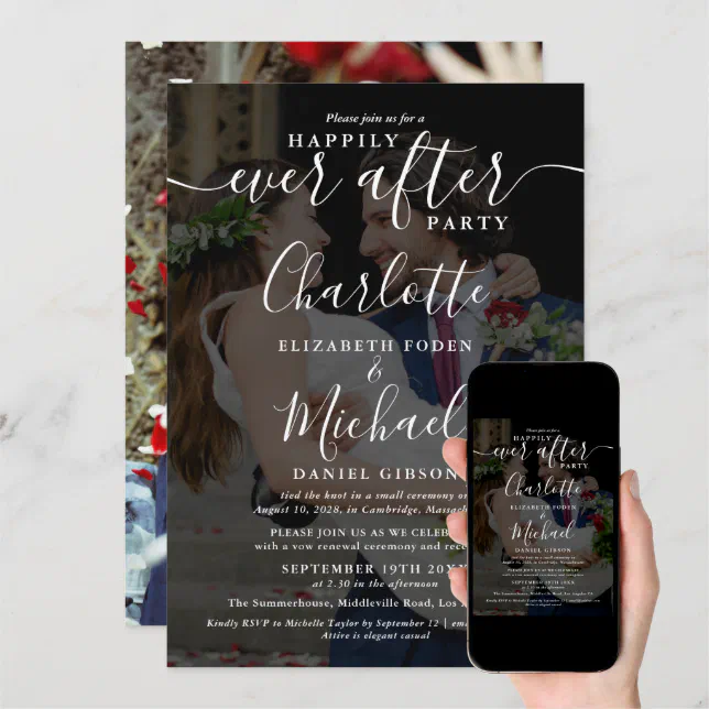 Happily Ever After Script 2 Wedding Photos Invitat Invitation | Zazzle