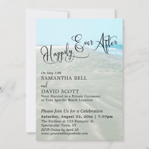 Happily Ever After Script, Beach Wedding Reception Invitation | Zazzle