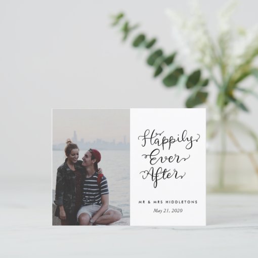 Happily Ever After | Script Wedding Photo Postcard | Zazzle
