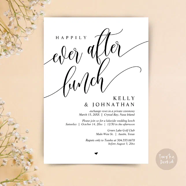 Happily Ever After Wedding Lunch, Black White Invitation | Zazzle