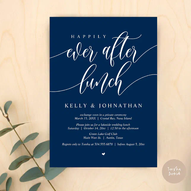 Happily Ever After Wedding Lunch, Navy Blue Invitation | Zazzle